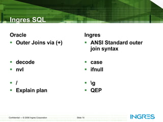 Ingres For Oracle Users | PPT