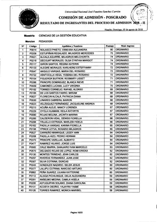 Ingresantes maestrias y doctorados 2018 ii unjfsc | PDF