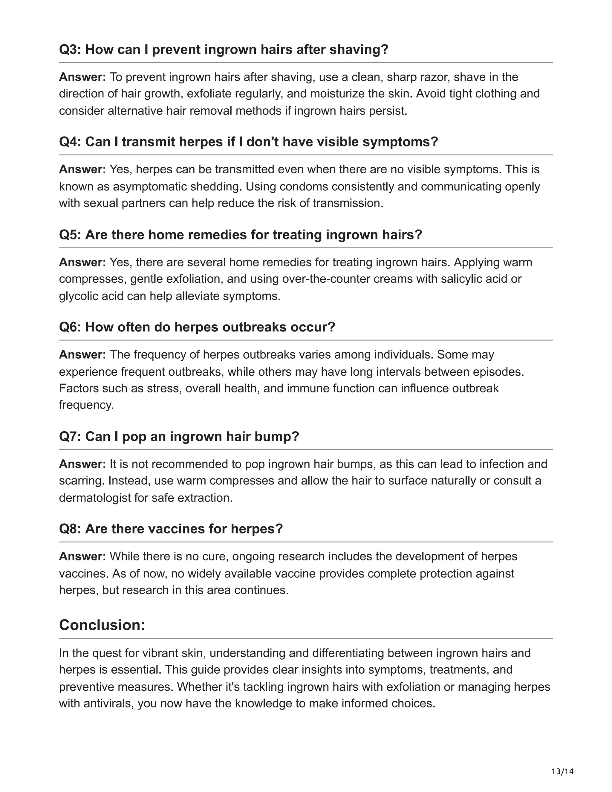 Ingrown Hair vs. Herpes: What are the Differences? | PDF