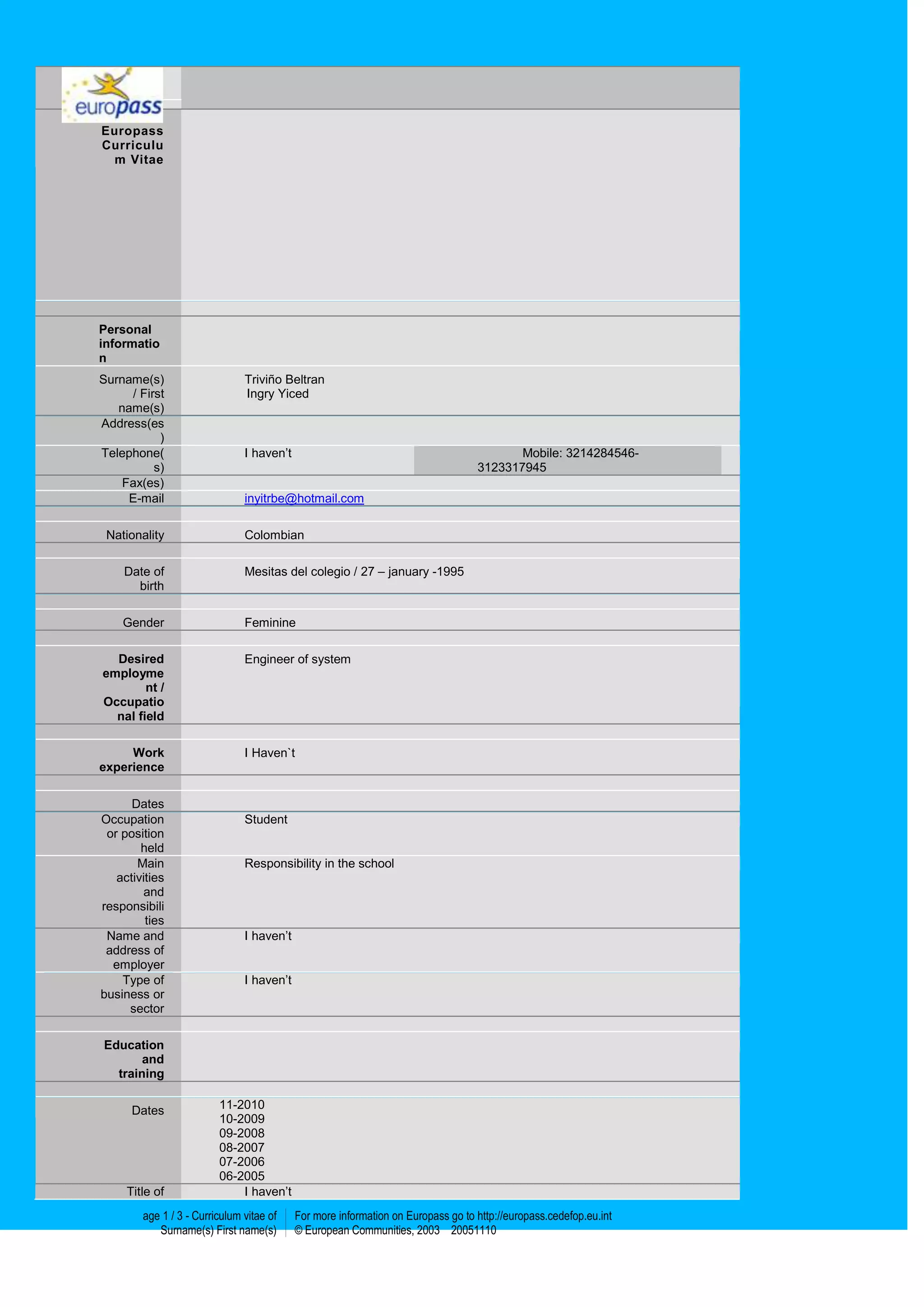 Ingry hoja de vida | PDF