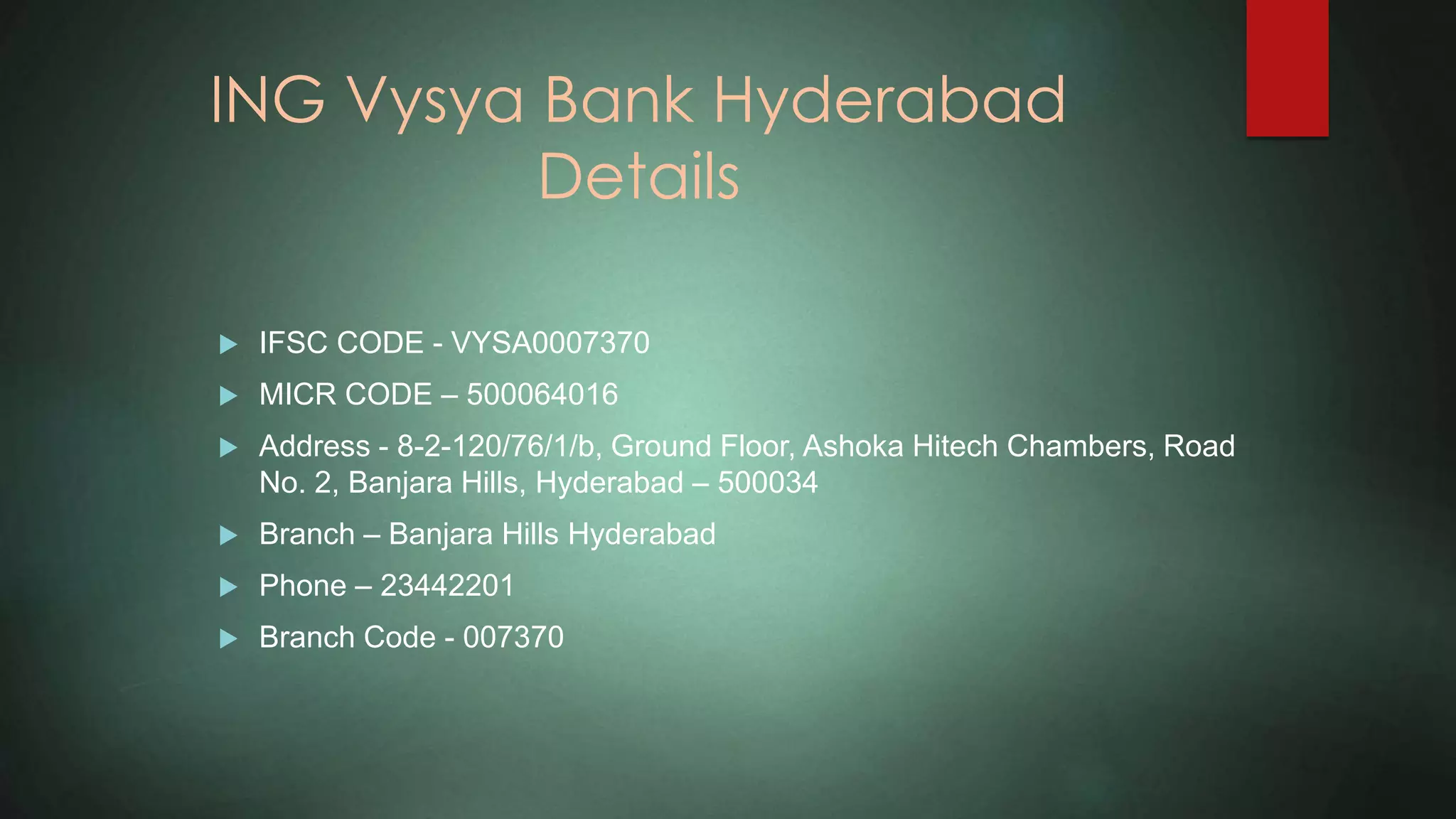 Ing vysya bank ifsc code | PPTX | Business Banking & Finance | Business