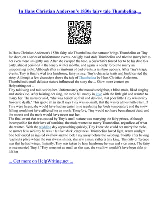 In Hans Christian Anderson’S 1830S Fairy Tale Thumbelina,... | PDF