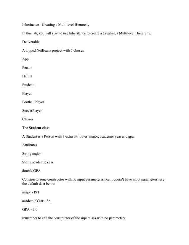 Inheritance Creating A Multilevel Hierarchy In This Lab You Will Spdf
