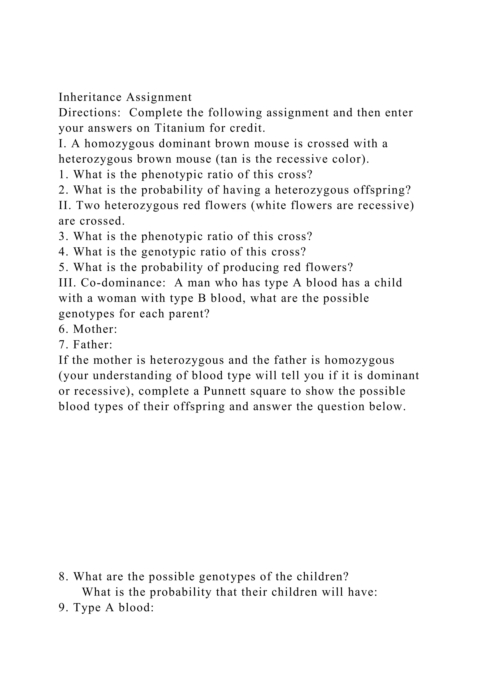 Inheritance Assignmentdirections Complete The Following Assigndocx 8937