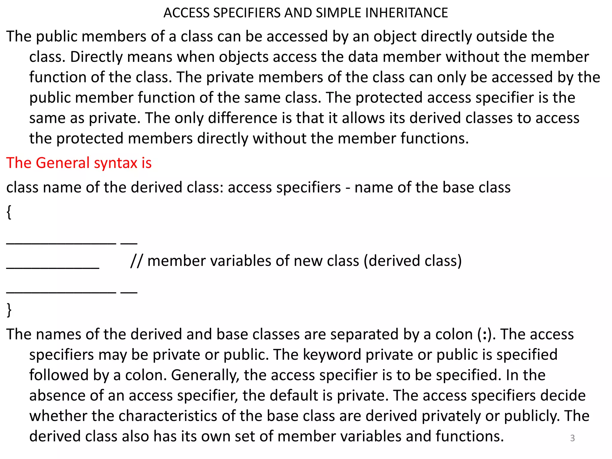 Inheritance in C++ | PPT | Programming Languages | Computing