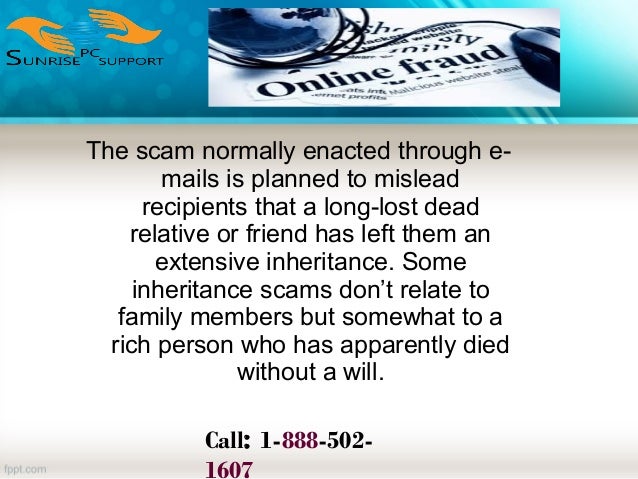 Inheritance scam alert by sunrise pc support