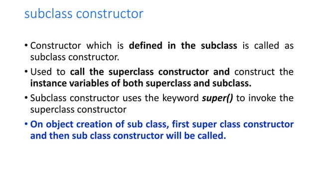 Java Inheritance Sub Class Constructors Method Overriding Ppt
