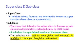 Java Inheritance - sub class constructors - Method overriding | PPT