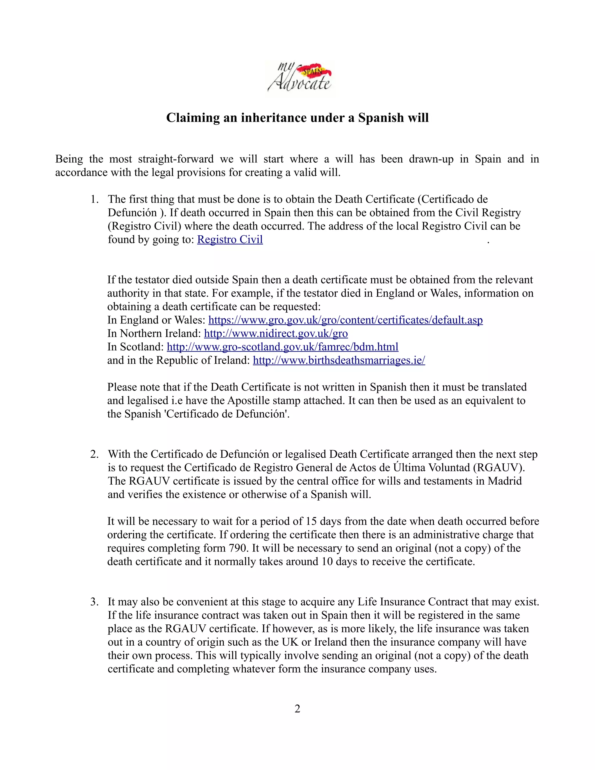 Inheritance with a spanish will | PDF
