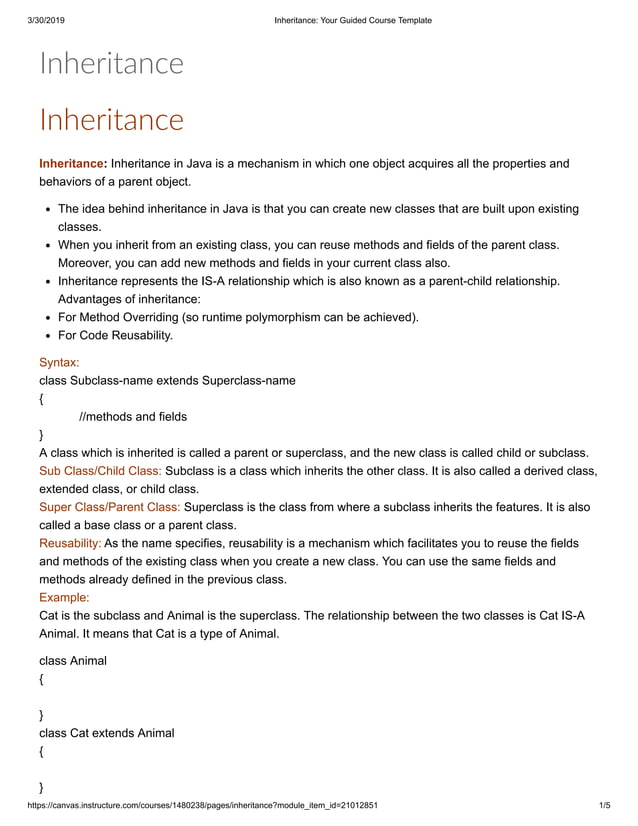 Inheritance used in java | PDF