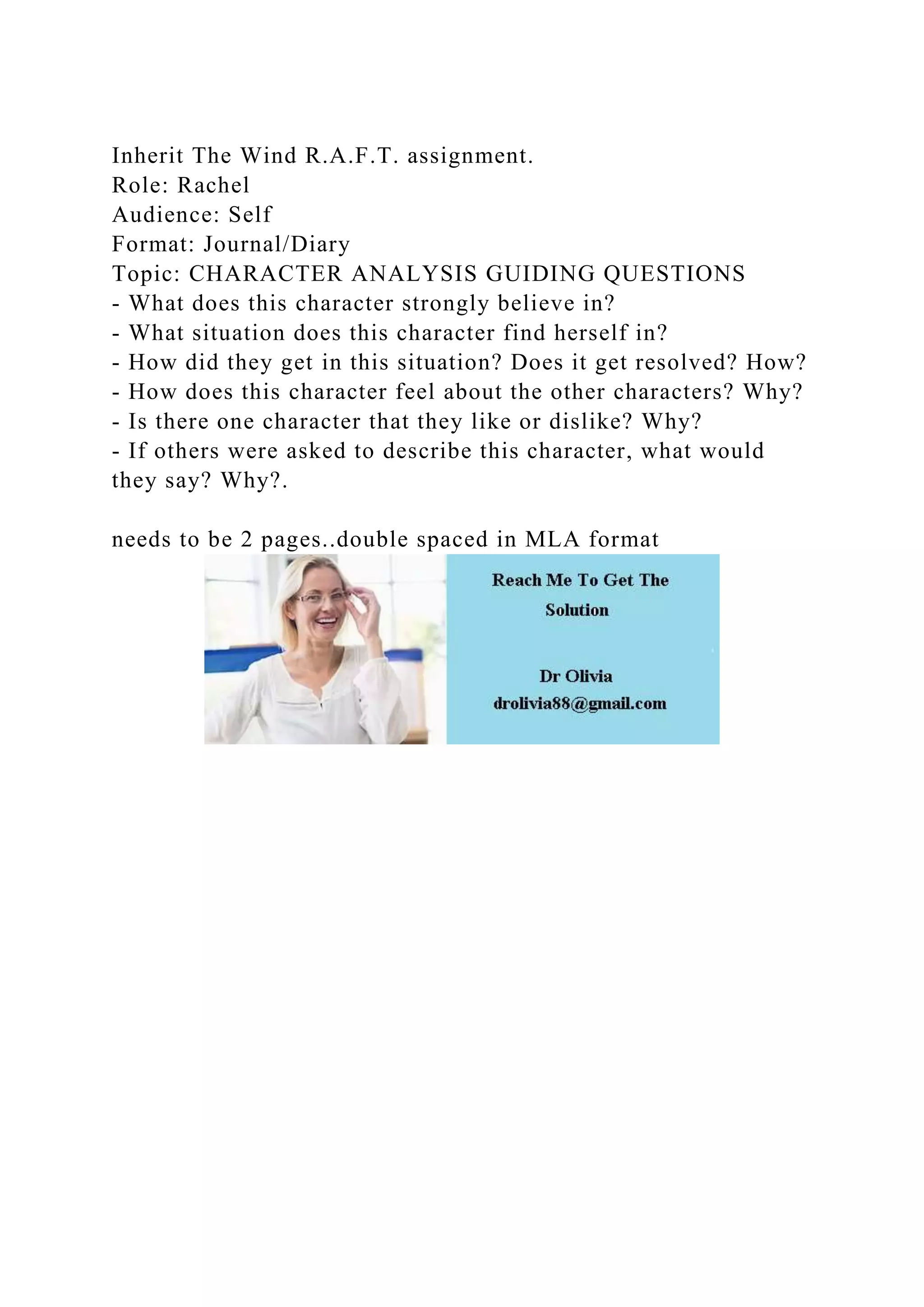 Inherit The Wind R.A.F.T. assignment.Role RachelAudience Self.docx