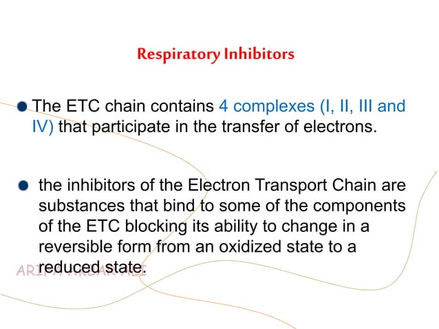 INHIBITORS AND UNCOUPLERS IN ELECTRONE TRANSPORT CHAIN | PPTX | Chemistry | Science