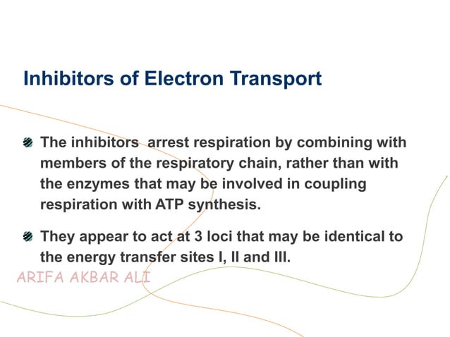 INHIBITORS AND UNCOUPLERS IN ELECTRONE TRANSPORT CHAIN | PPTX | Chemistry | Science
