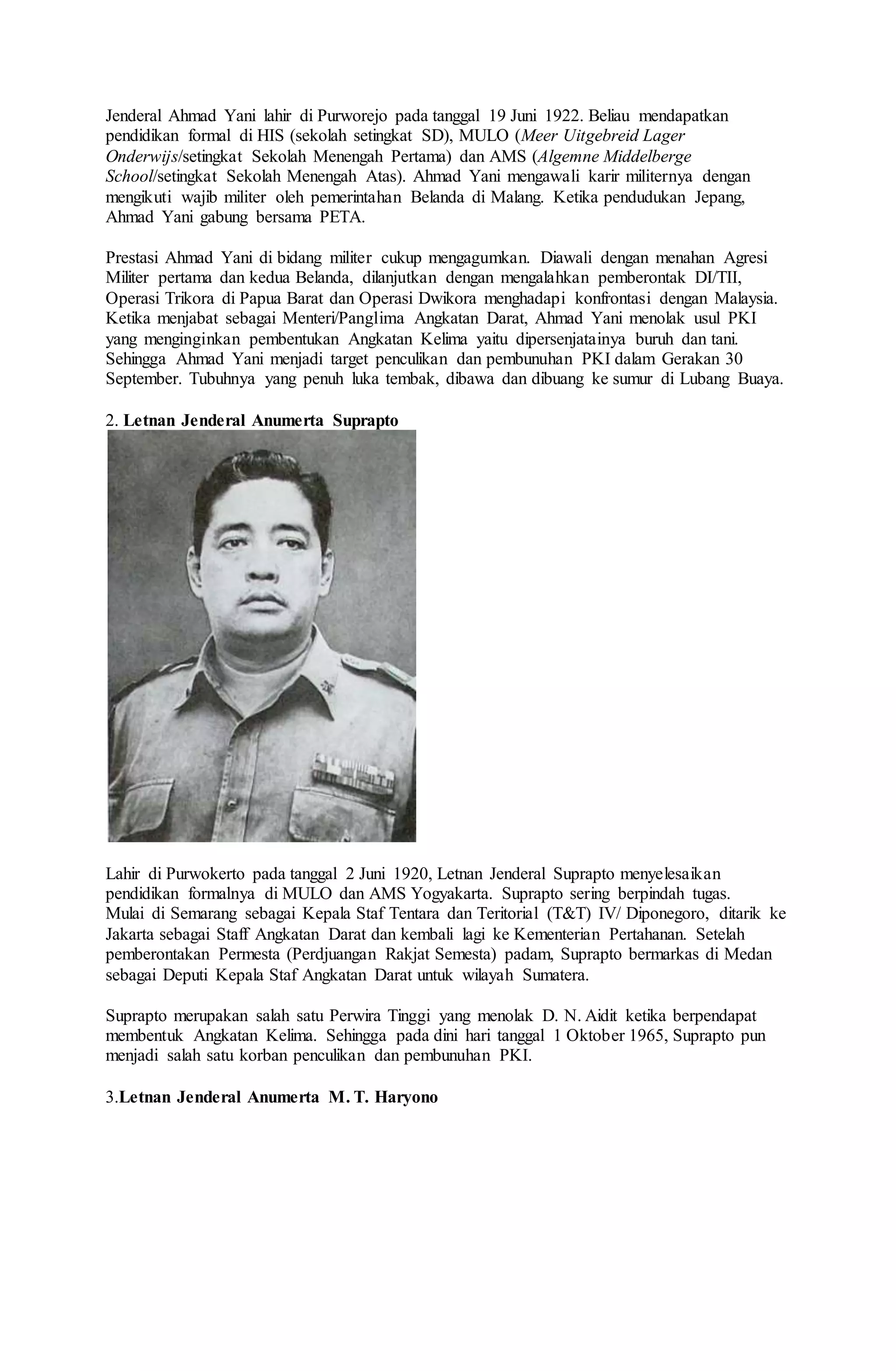 Inilah 7 tokoh pahlawan revolusi yang dibuang lubang ke sumur buaya | DOCX