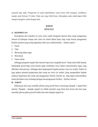 Dampak Jaringan Komunikasi (Pengaruh Internet Bagi Pelajar) | DOC