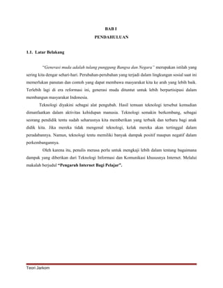Dampak Jaringan Komunikasi (Pengaruh Internet Bagi Pelajar) | DOC