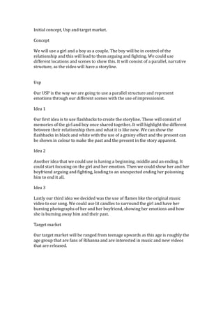 Initial concept | DOCX | Music Video | Genres