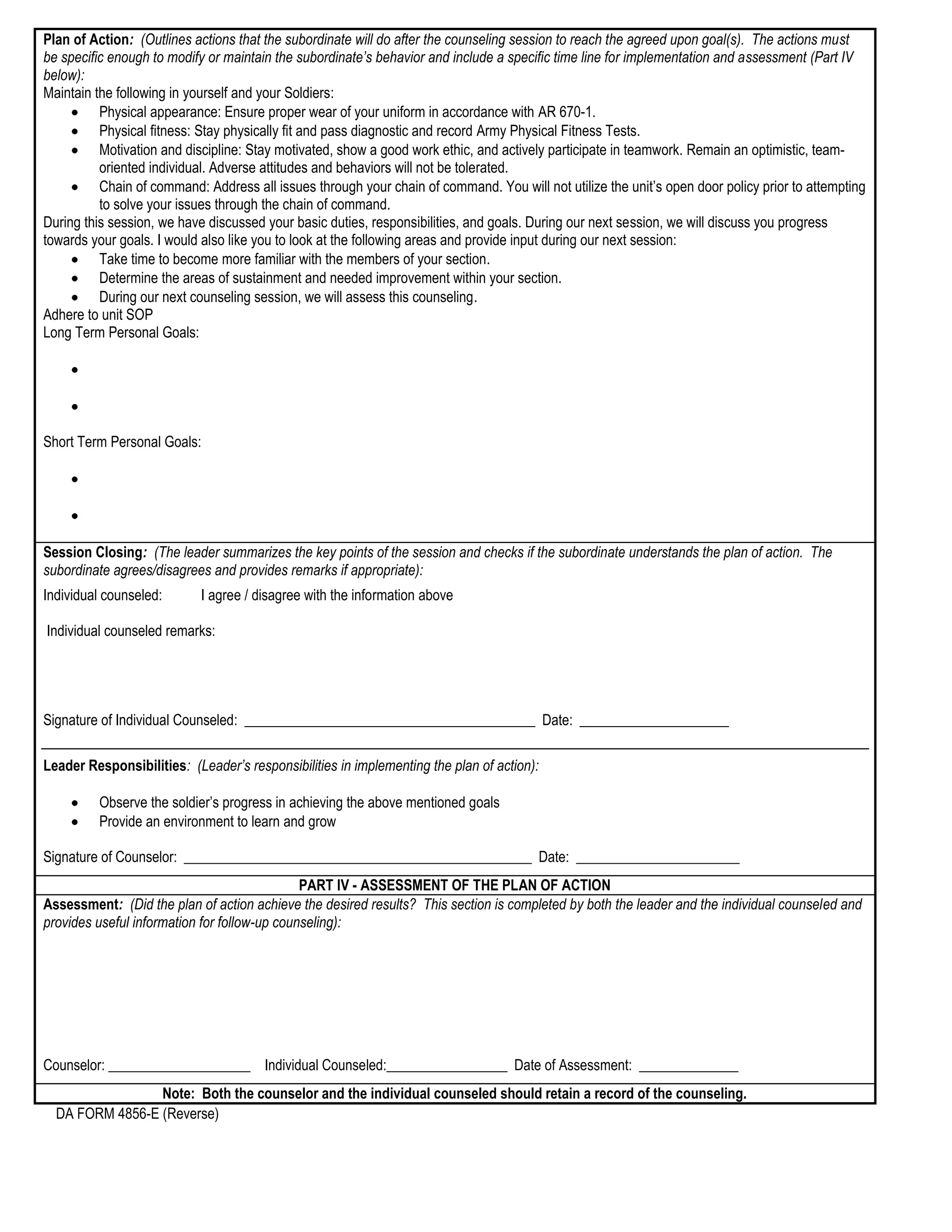 Initial Counseling Template Squad Leader | DOCX