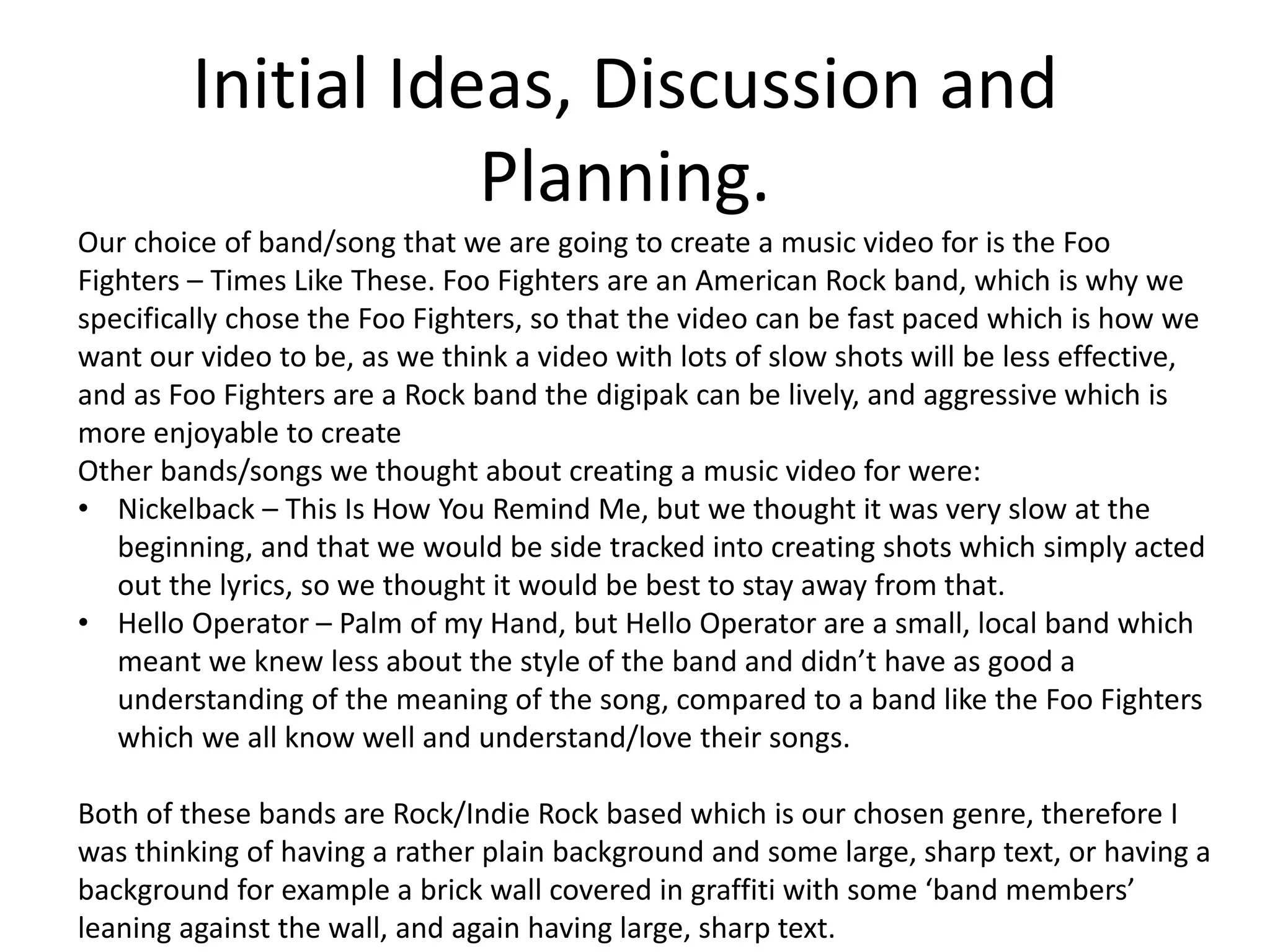 Initial ideas, discussion and planning | PPTX