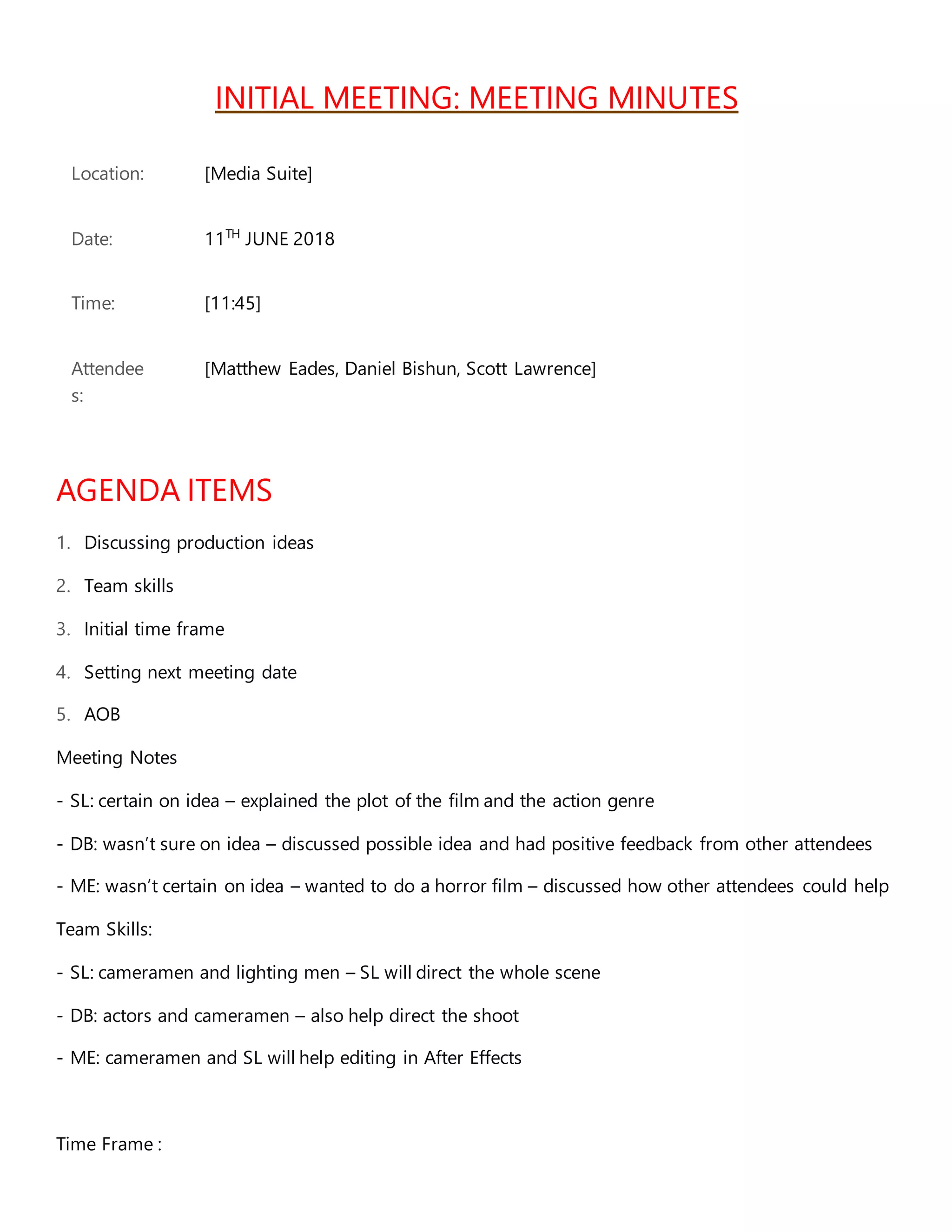 Initial meeting minutes | DOCX