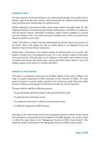 Initial part (The management functions of Robi Axiata ltd. ) | PDF | Phone Services | Home Utilities