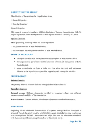 Initial part (The management functions of Robi Axiata ltd. ) | PDF | Phone Services | Home Utilities