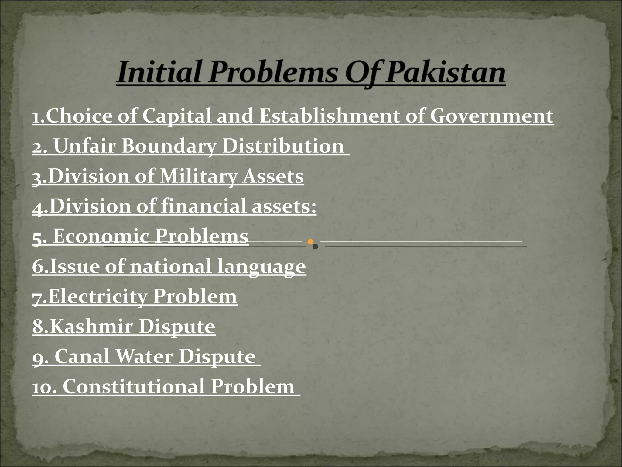 Initial problem of pakistan | PPT