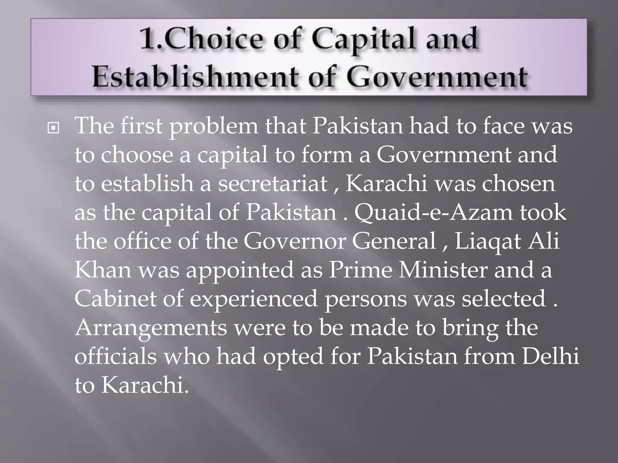 Initial problems of pakistan | PPTX