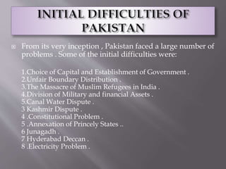 Initial problems of pakistan | PPTX