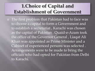 Initial problems of pakistan | PPTX