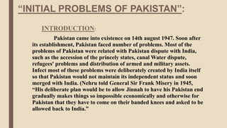 Initial problems of pakistan | PPTX