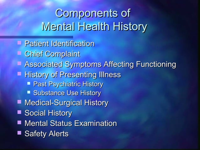Initial psychiatric assessment | PPT | Mental Health | Diseases and ...