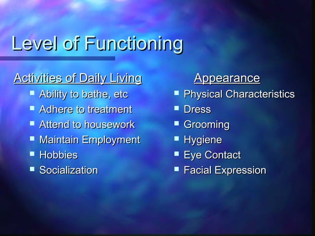 Initial psychiatric assessment | PPT | Mental Health | Diseases and Conditions