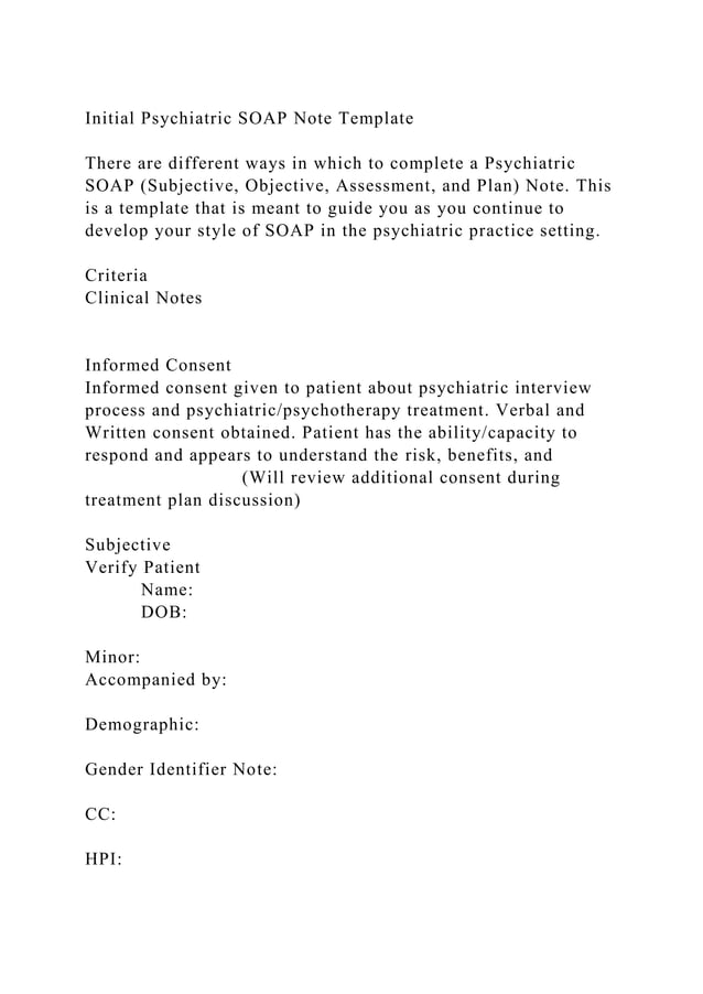 Initial Psychiatric SOAP Note TemplateThere are different ways i.docx