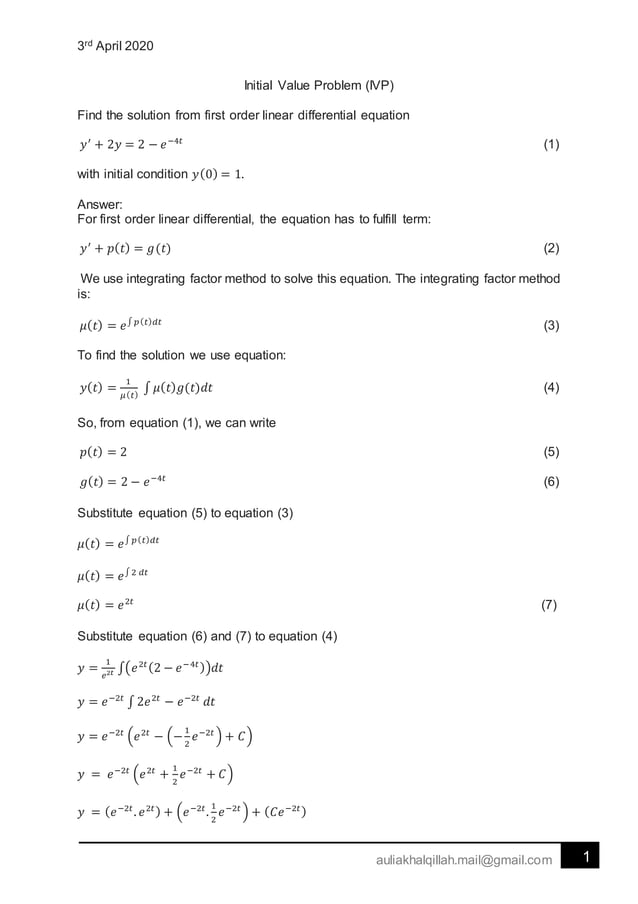 Solving First Derivative Equation Pdf