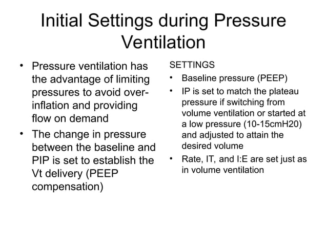 InitialVentilatorSettings of mechanical ventilation.ppt | Lung and Respiratory Health | Diseases ...
