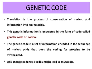 Initiation and termination codons , mutation and genetic code | PPTX