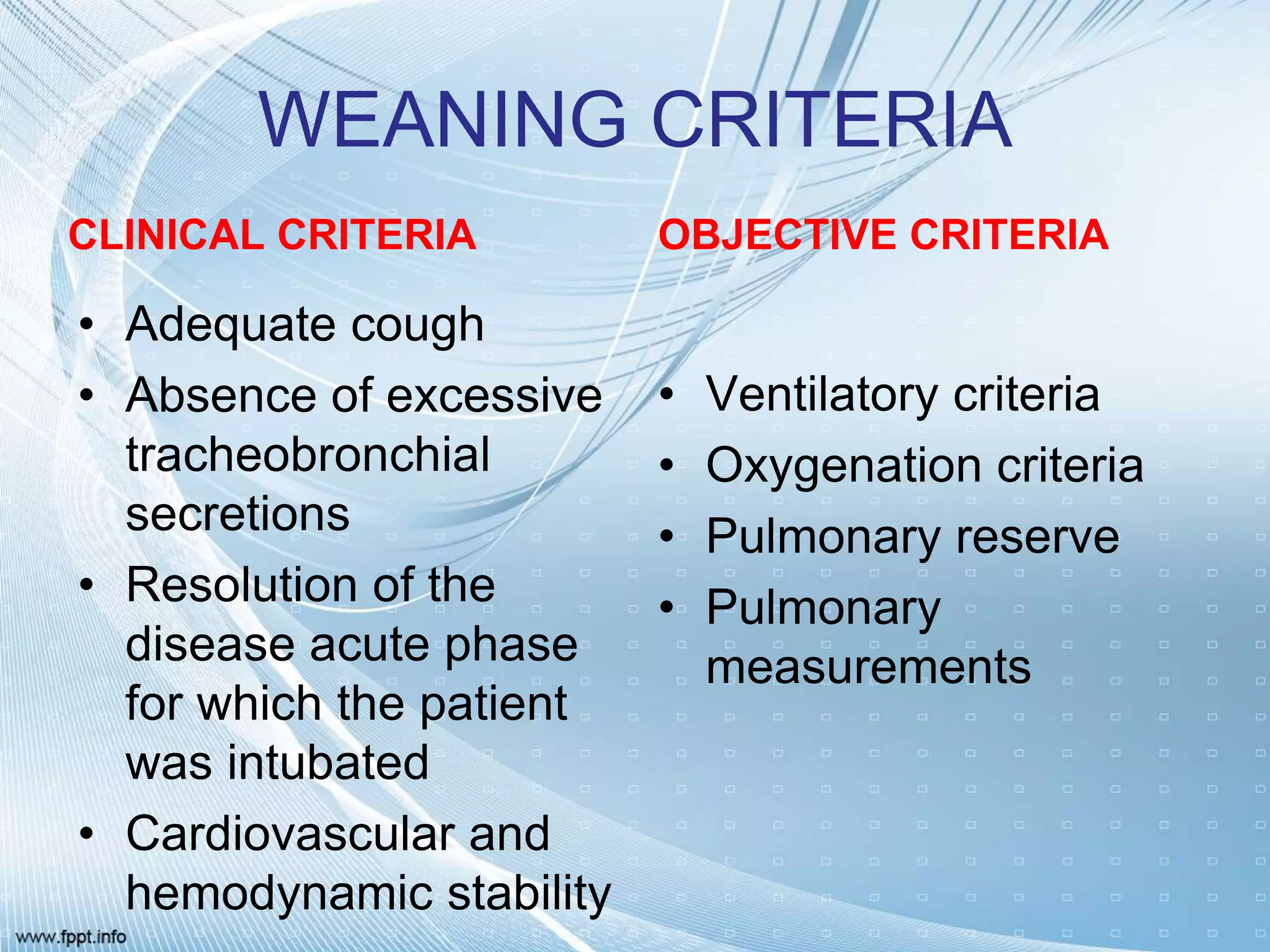 Initiation of mechanical ventilation and weaning | PPTX