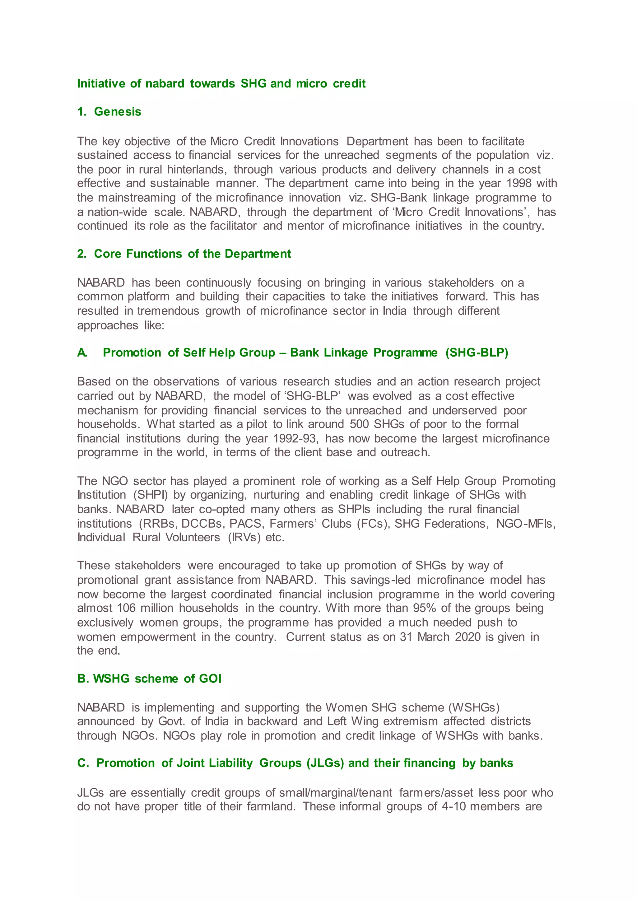 Initiative of nabard towards shg and micro credit | DOCX
