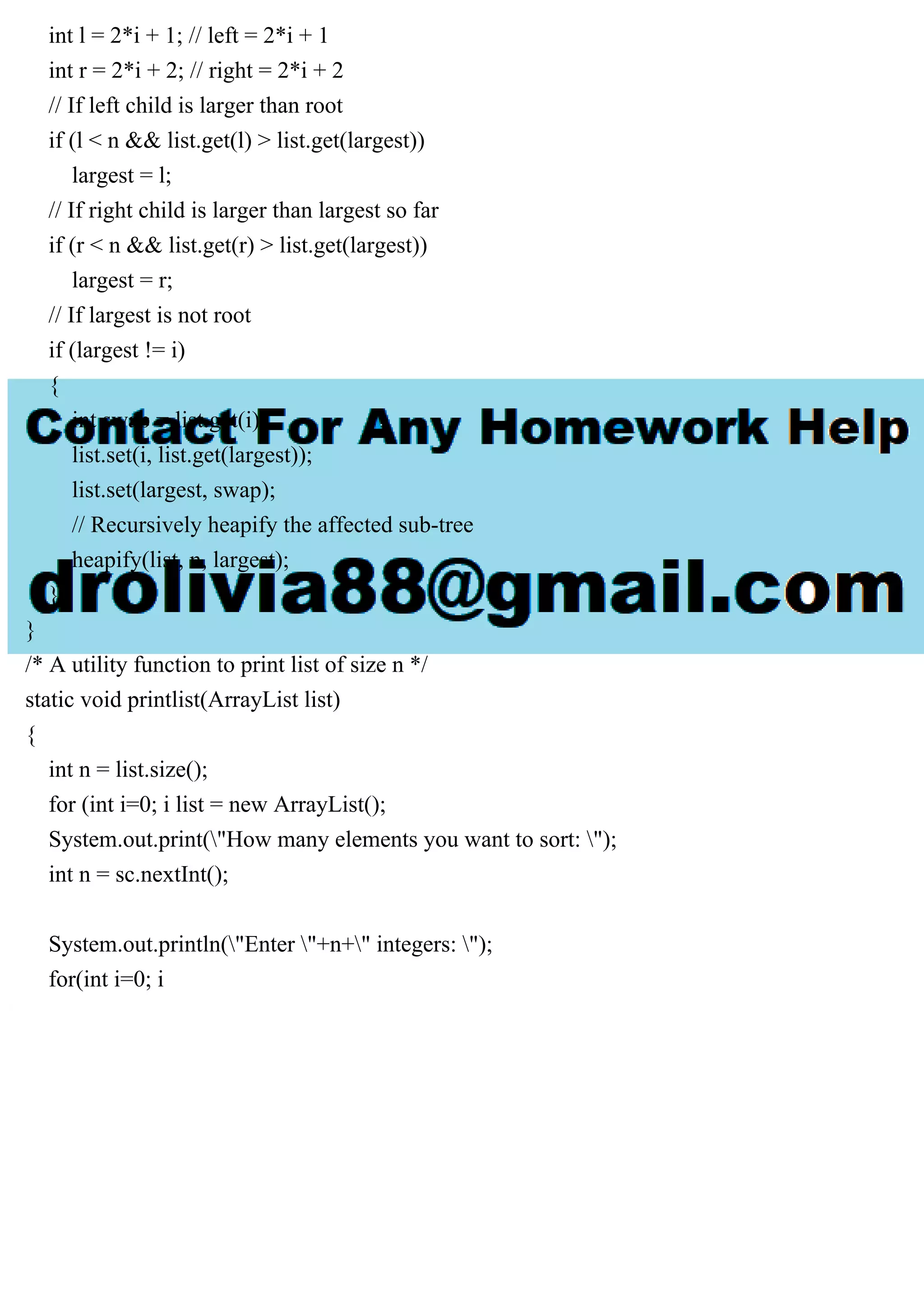 In Java Code Implement The Heapsort Algorithm Your Function Must Tpdf