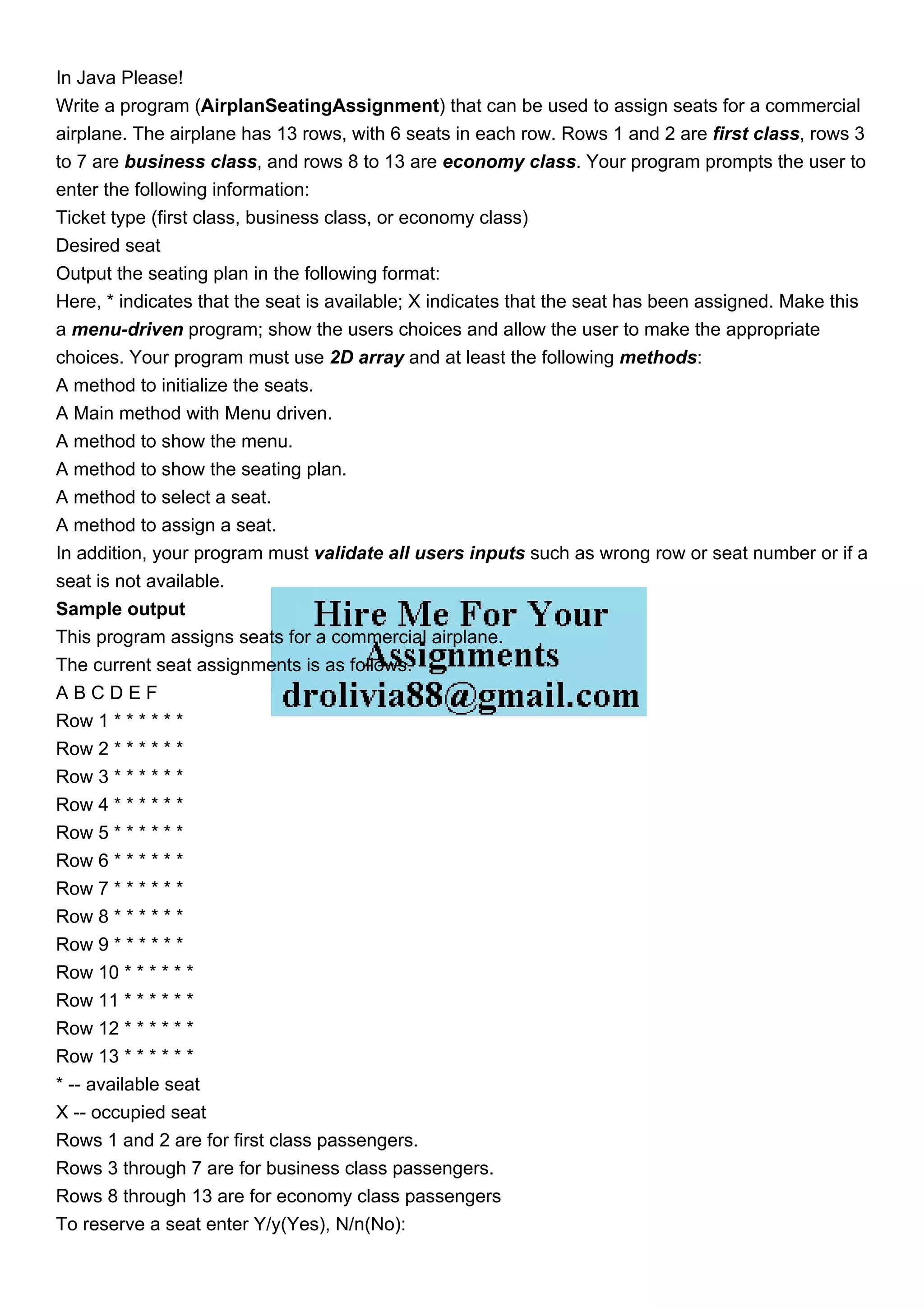 In Java Please Write a program AirplanSeatingAssignment.pdf