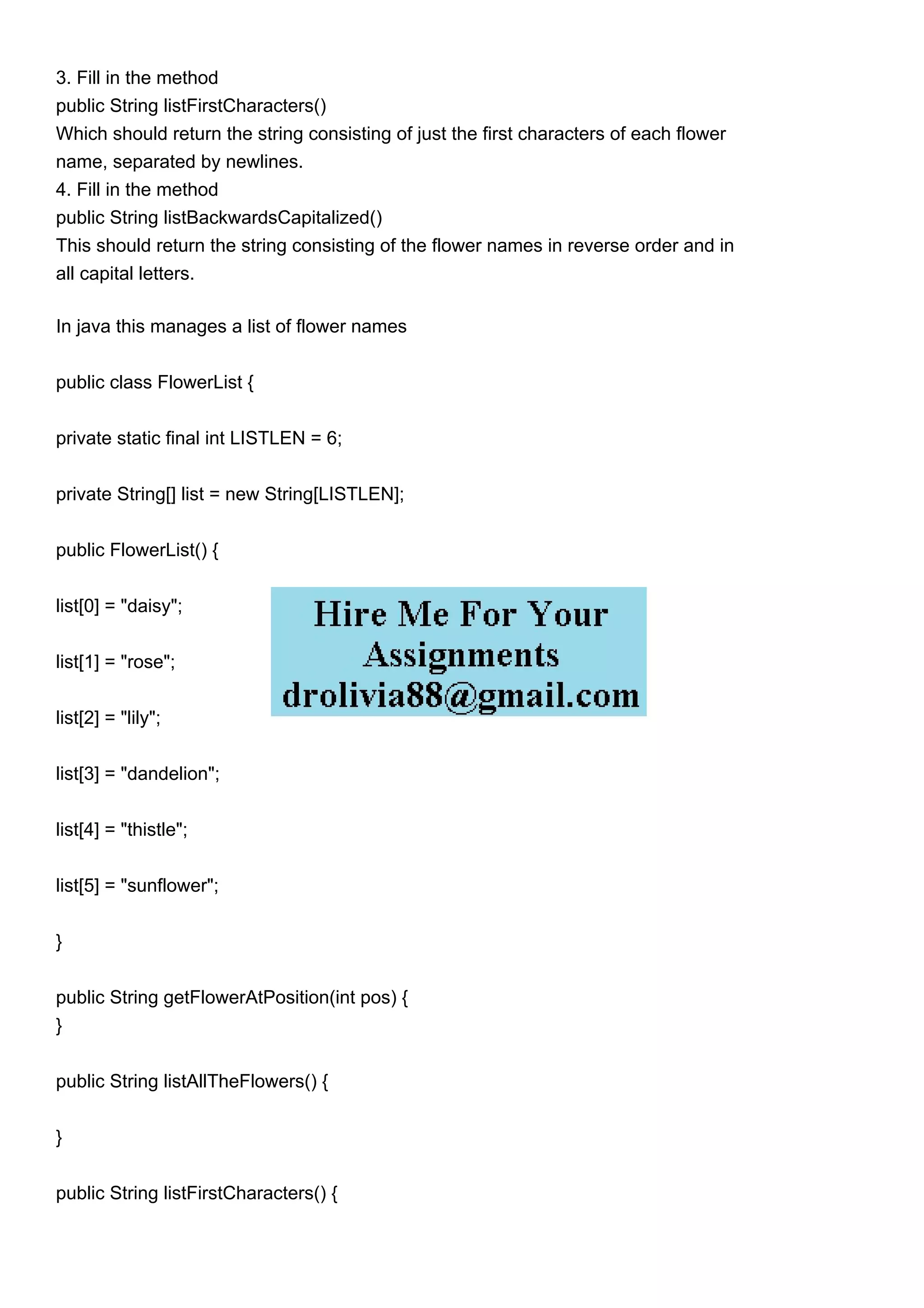 In java this manages a list of flower names public class Flo.pdf