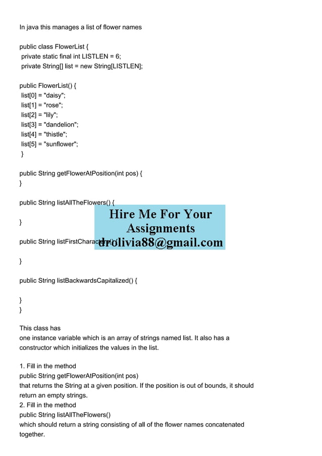 In java this manages a list of flower names public class Flo.pdf