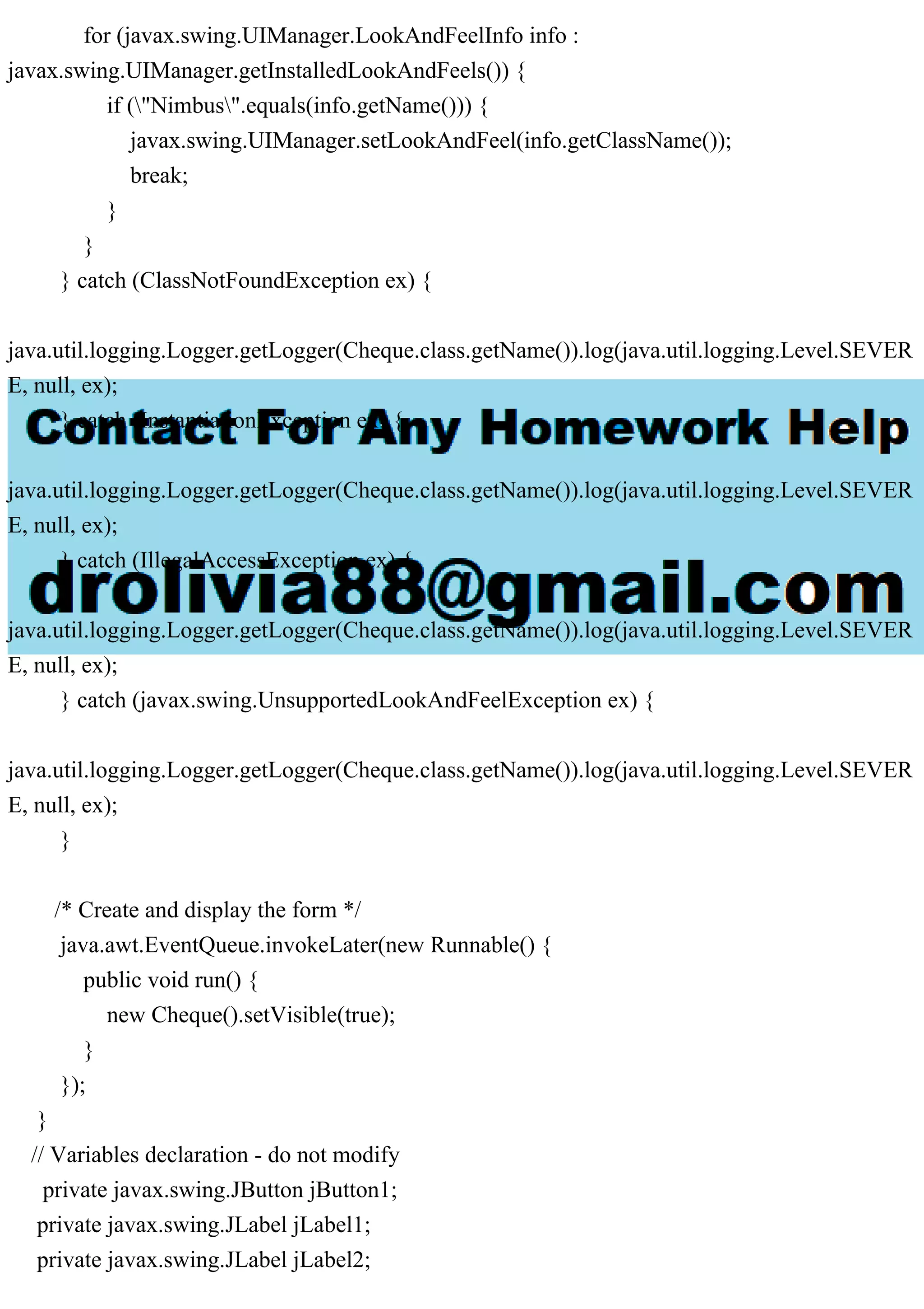 In Java Write a GUI application to simulate writing out a check. The.pdf