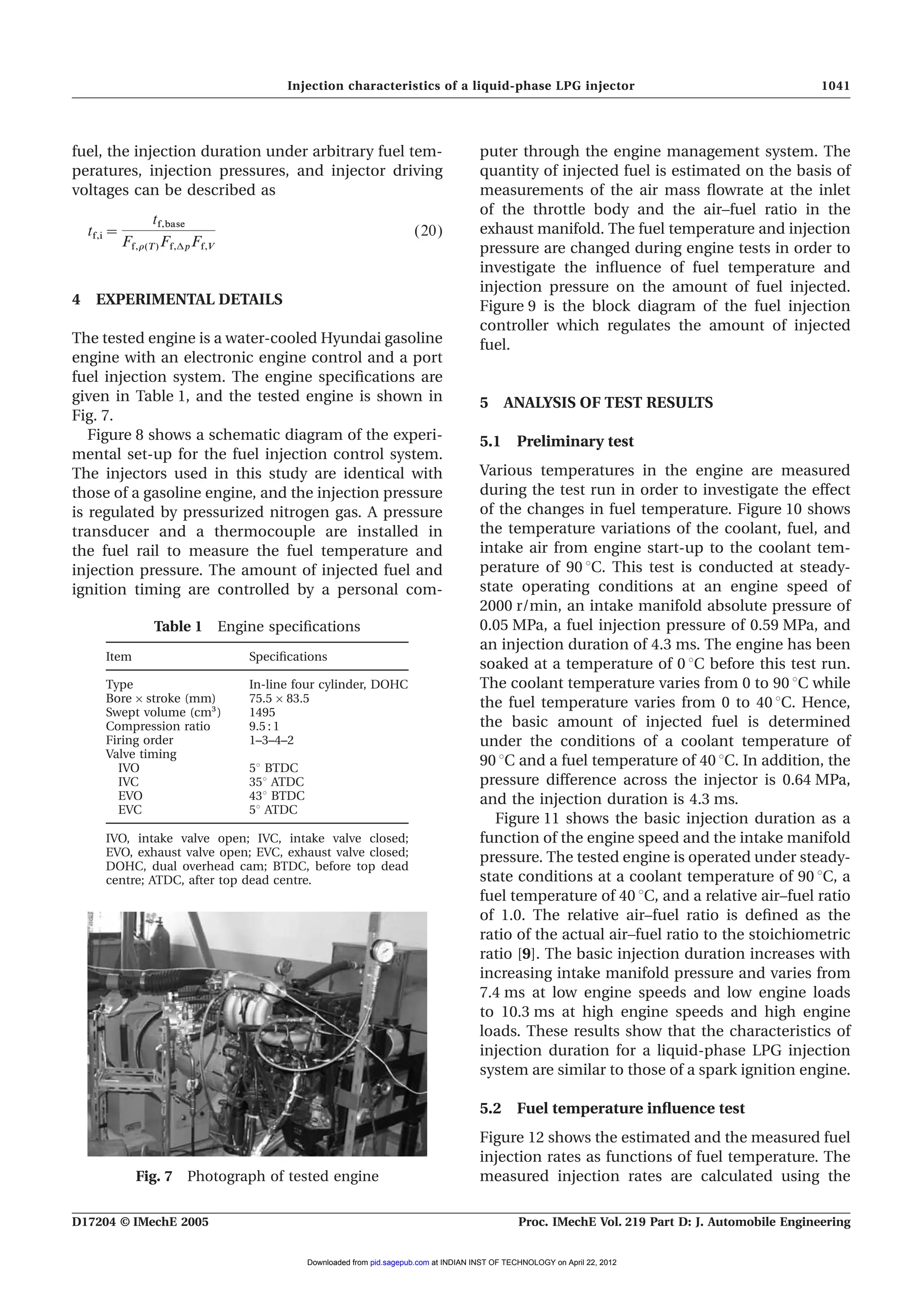 Injection characteristics of a liquid phase lpg injection | PDF