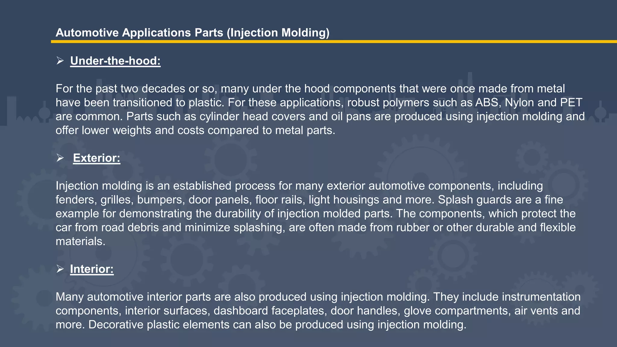 Injection Molding in Automotive Sector | PPTX