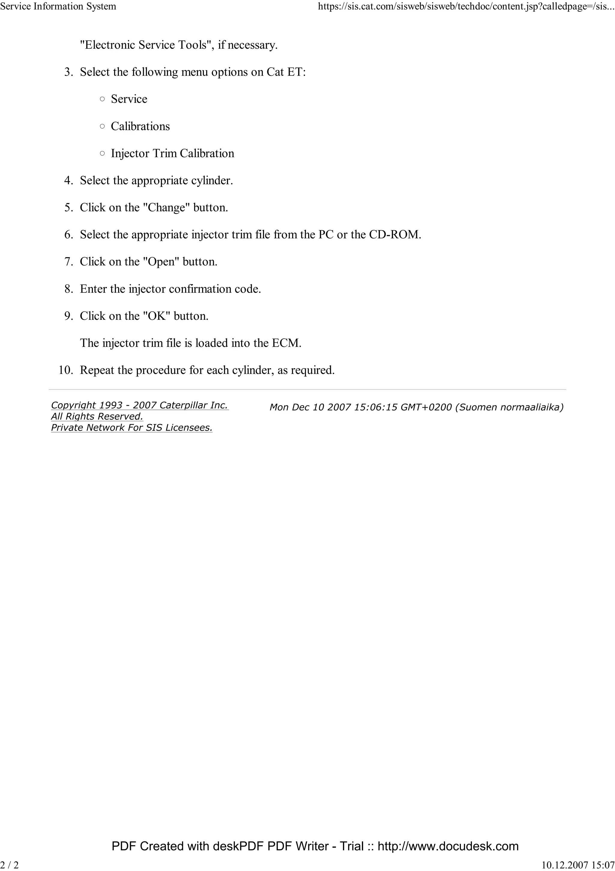 Injector trim file install smcs-1290-591 i02636276 | PDF