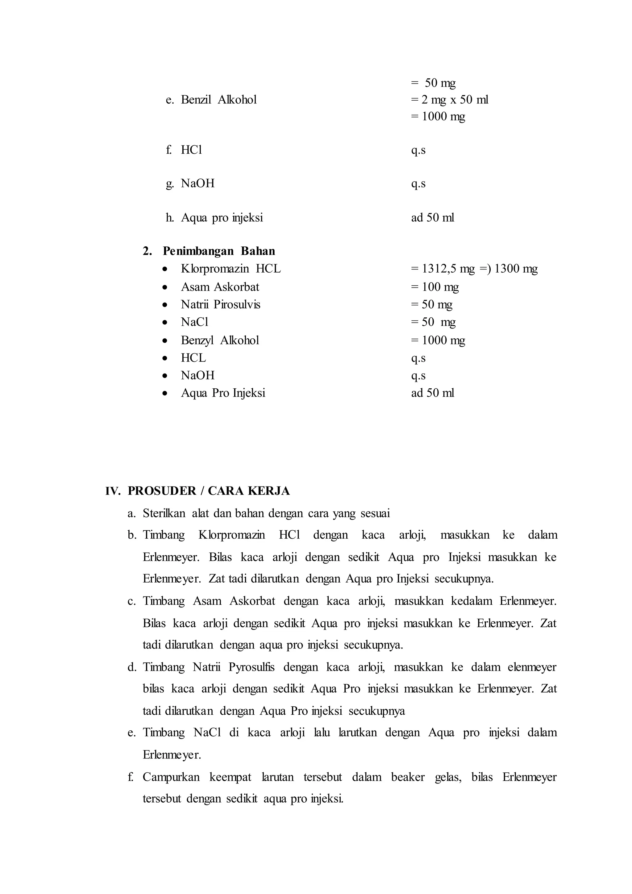Laporan Teknologi Sediaan Steril : Pembuatan Injeksi klorpromazin HCL ...