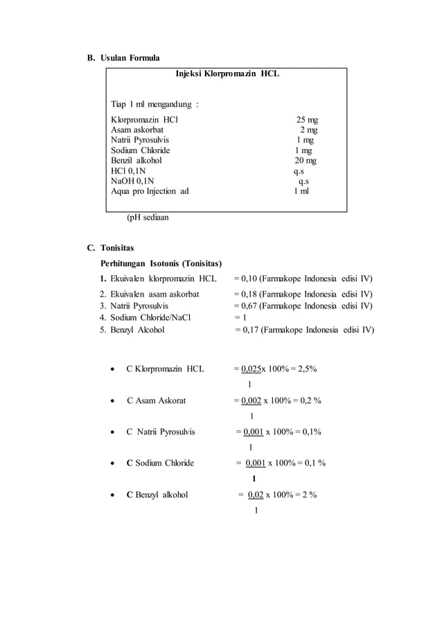 Laporan Teknologi Sediaan Steril : Pembuatan Injeksi klorpromazin HCL ...