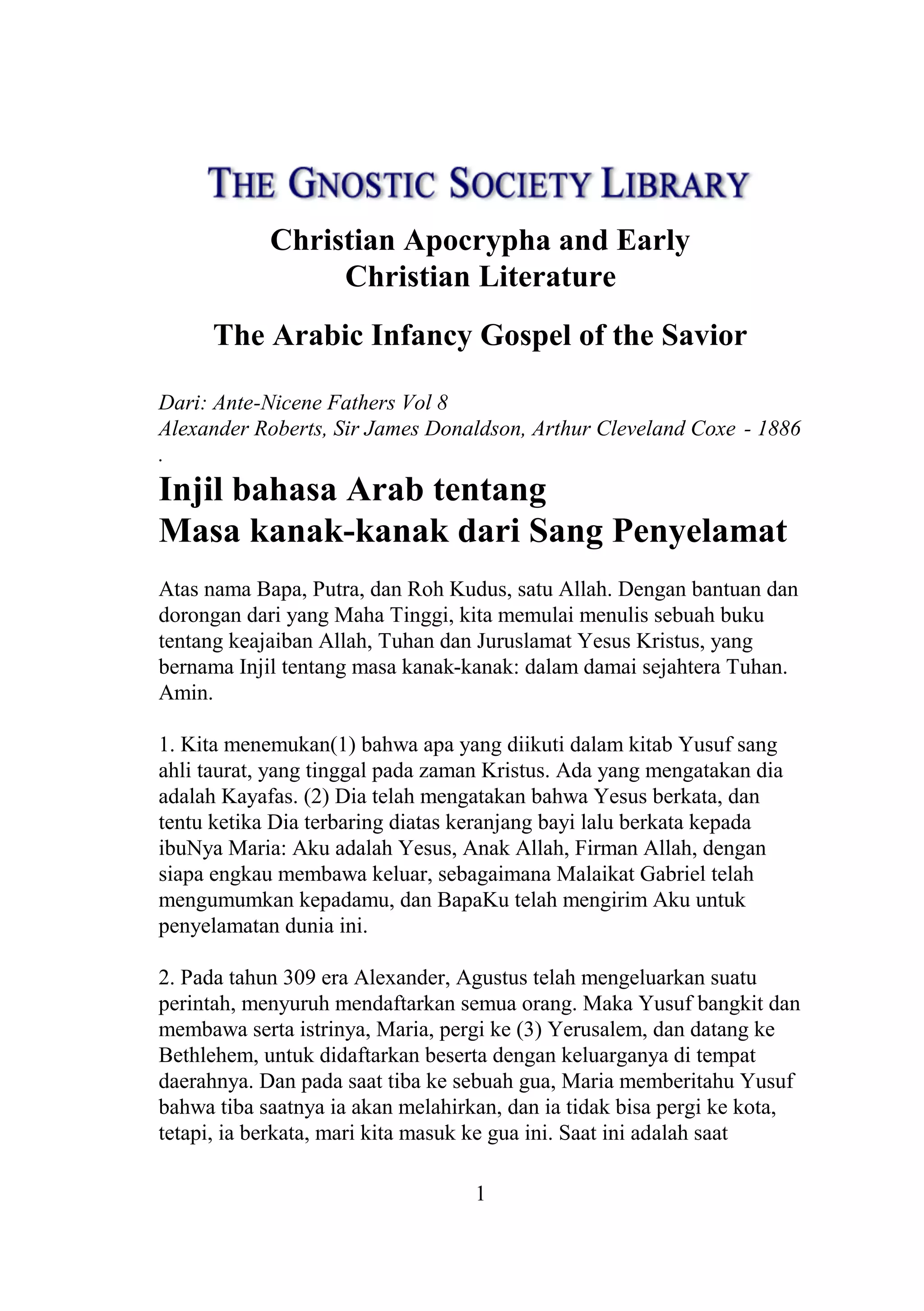 Injil bahasa Arab tentang Masa Kecil Sang Penyelamat | PDF